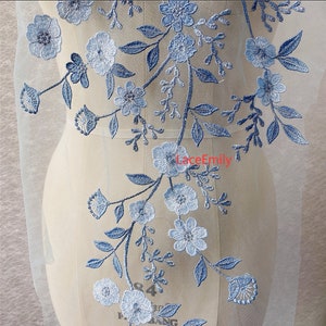 1pc Blue Flower Lace Applique 3d Flower Embroidery Applique for Wedding ...