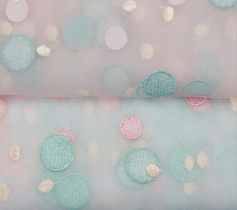 Colorful Dot Lace Fabric Polka Dot Mesh Embroidery Fabric , Soft Lace ...