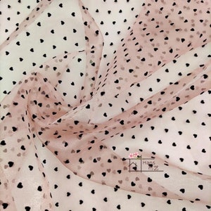 Black Love Heart Flocked Organza Lace Fabric Heart Organza Tulle for ...