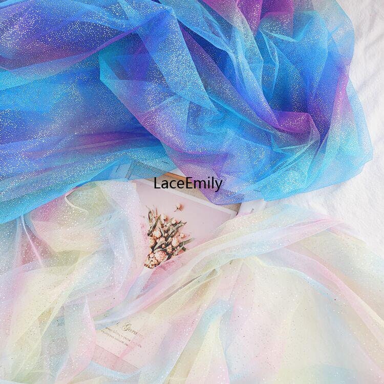 2 Colors Shiny Rainbow Gradient Lace Fabric Glitter Mesh Tulle Fabric ...