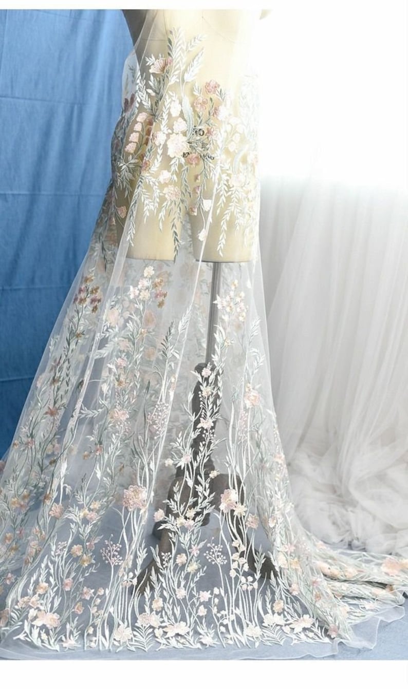 Colorful Flower Embroidery Lace Fabric Flowers Leaves Tulle Fabric for ...