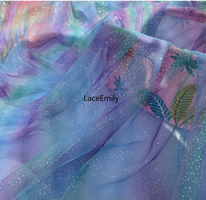6 Colors Shiny Rainbow Gradient Lace Fabric Glitter Mesh Tulle Fabric ...