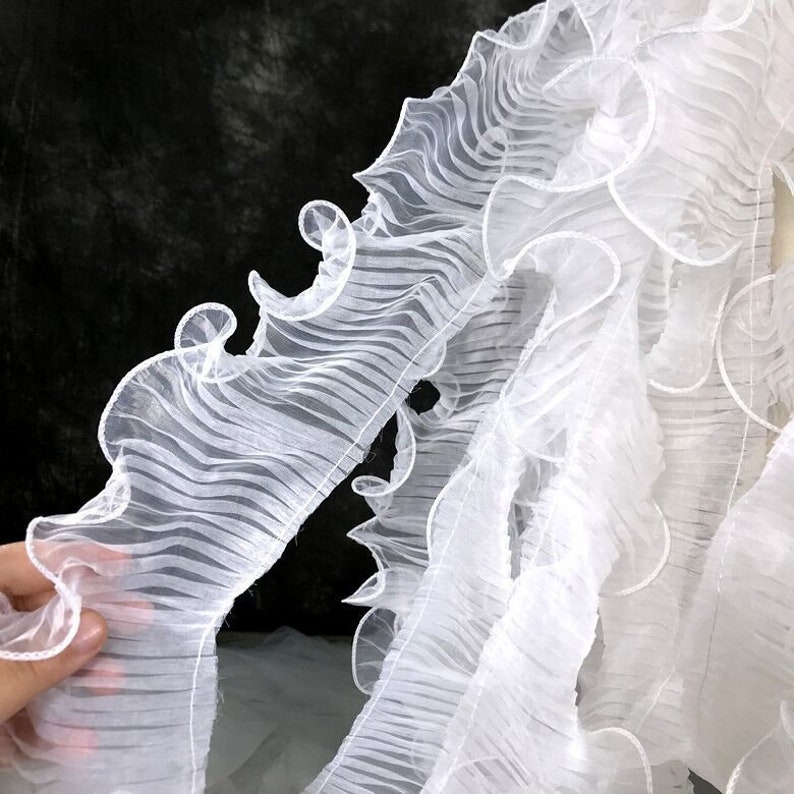 1 Meters 3D Pleated Organza Lace Trim off White Light Blue Ruffled ...