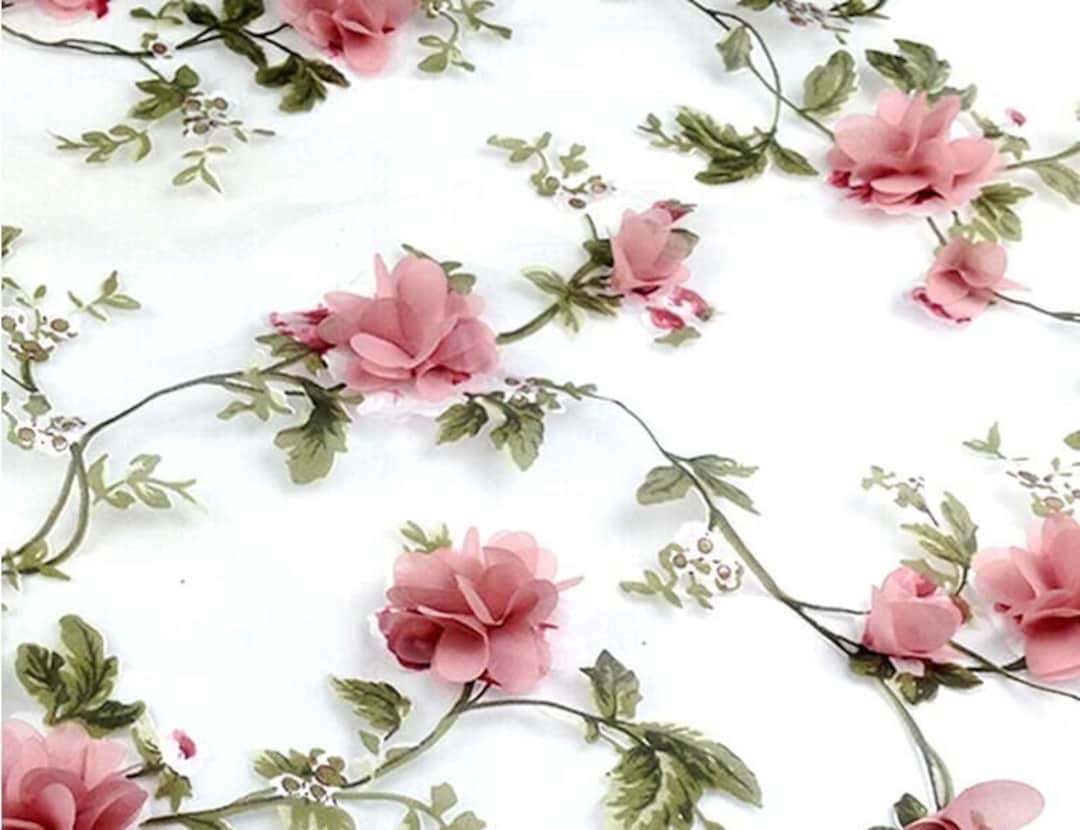 Pink Flower Chiffon Fabric 3D Floral Lace Fabric, Organza Lace Fabric ...