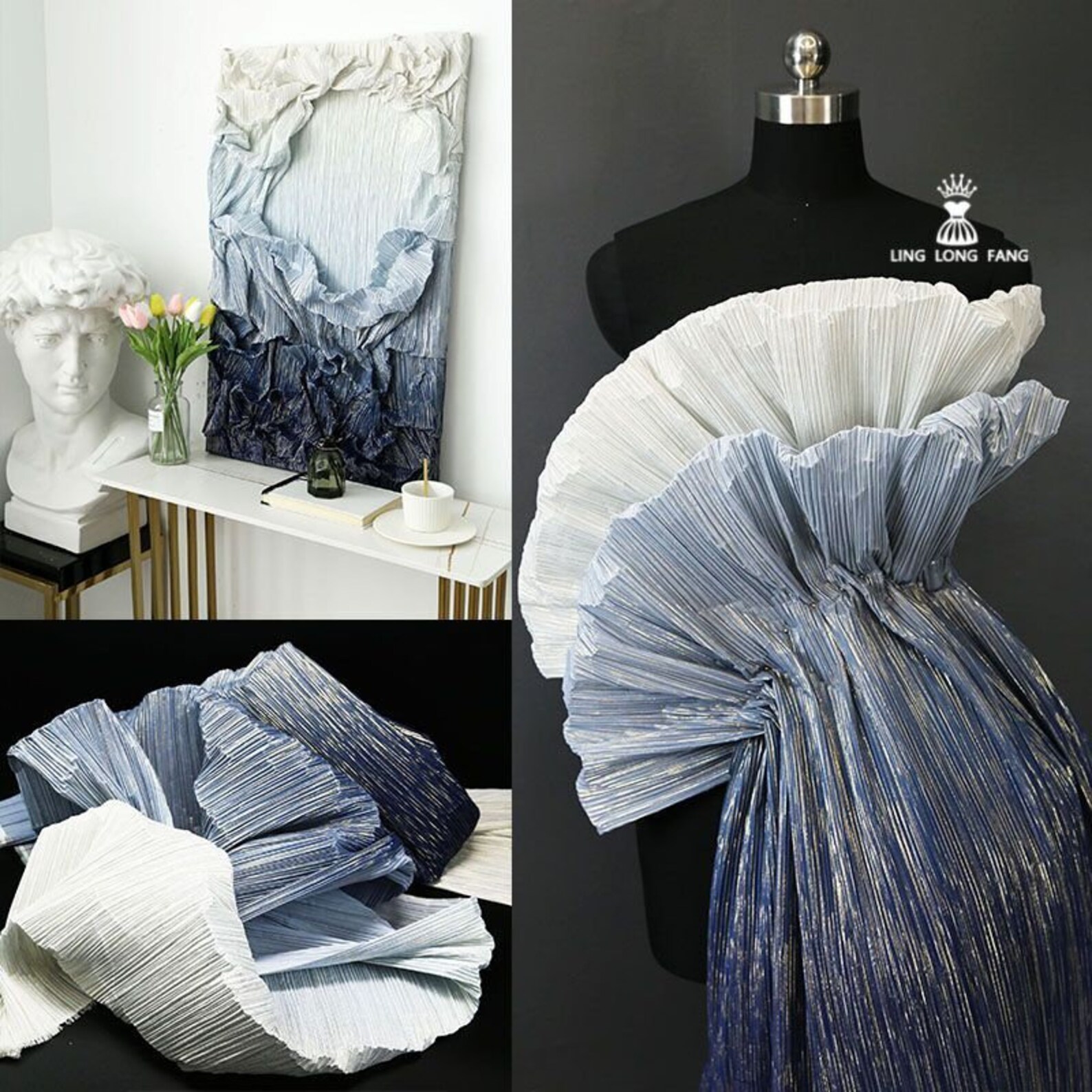 5 Colors Gradient Pleated Fabric Ruffled Fabric for Stage - Etsy