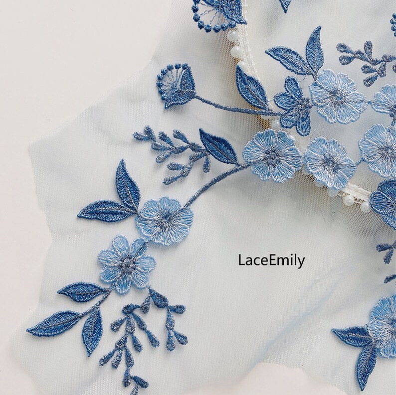 1pc Blue Flower Lace Applique 3d Flower Embroidery Applique for Wedding ...