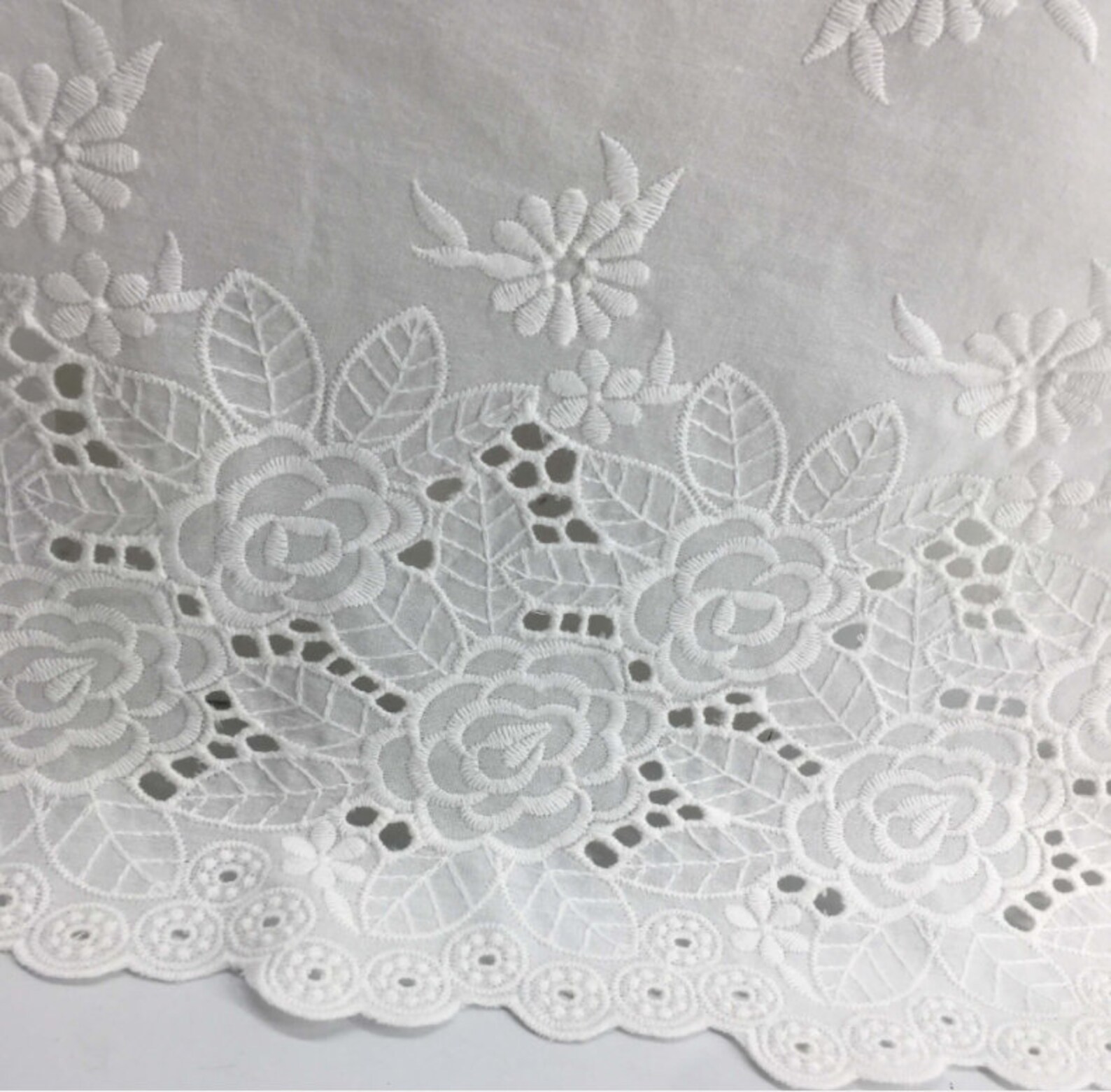 Flower Embroidery Cotton Fabric Floral Leaf Hollowed Cotton - Etsy