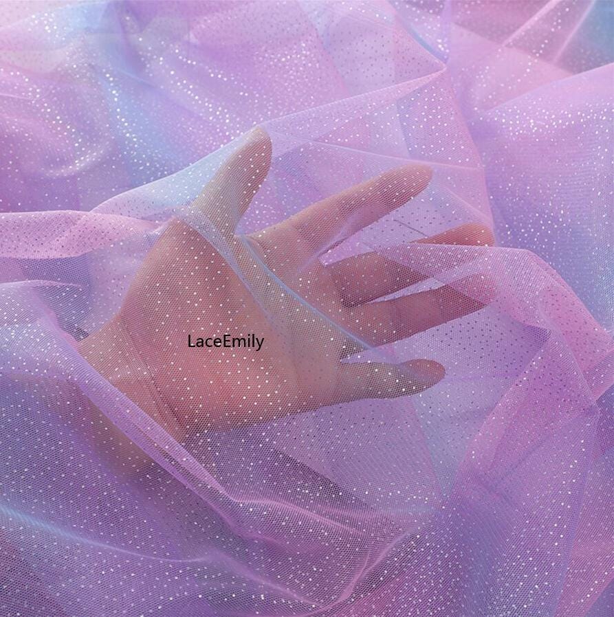 6 Colors Shiny Rainbow Gradient Lace Fabric Glitter Mesh Tulle Fabric ...