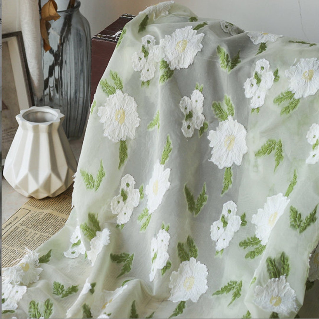 1 Yard 3D Flower Embroidery Chiffon Fabric, Floral Applique Soft ...