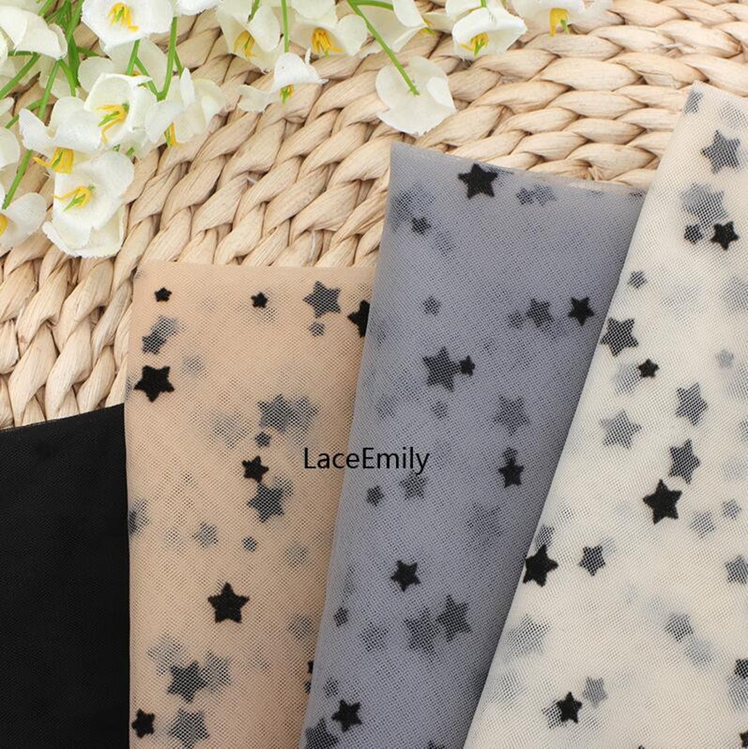 Tela de tul flocado de estrella pequeña delicada, tela de encaje de tul ...