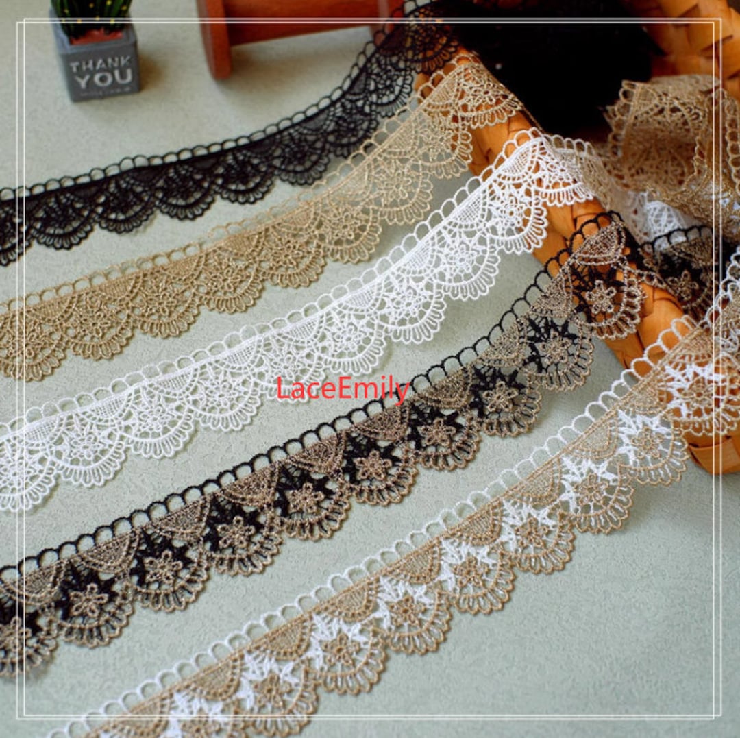 2 Yards Gold Black White Circle Lace Trim, Venice Alice Lace Trim for ...