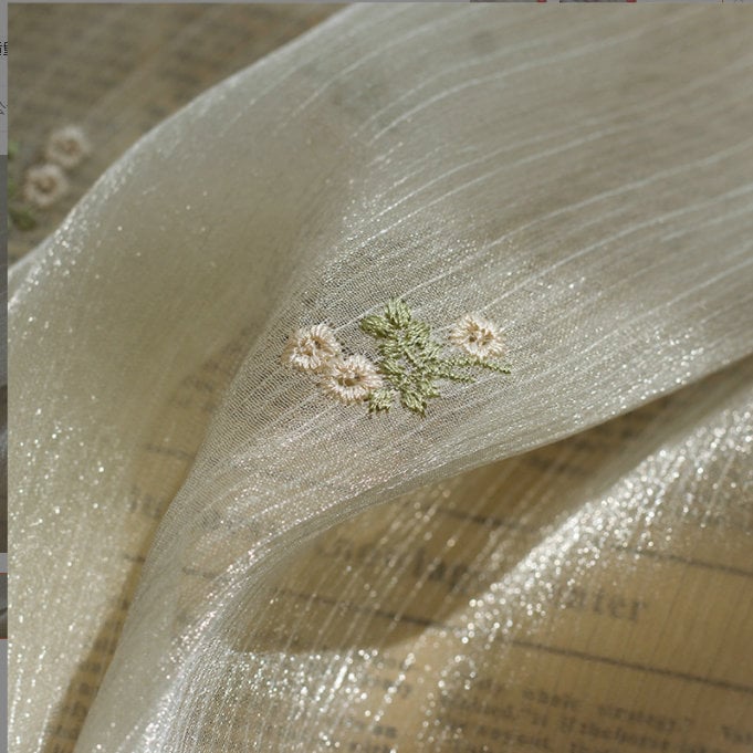 Exquisite Flower Embroidery Chiffon Fabric, Floral Beige Chiffon Fabric ...