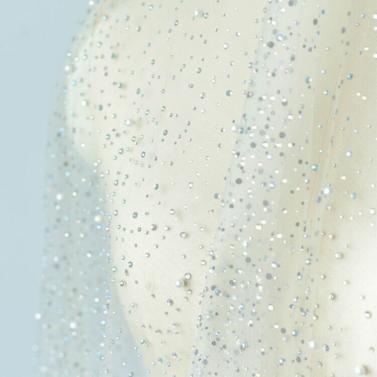 Colorful Rhinestone Pearl Beaded Lace Fabric White Nude Tulle | Etsy