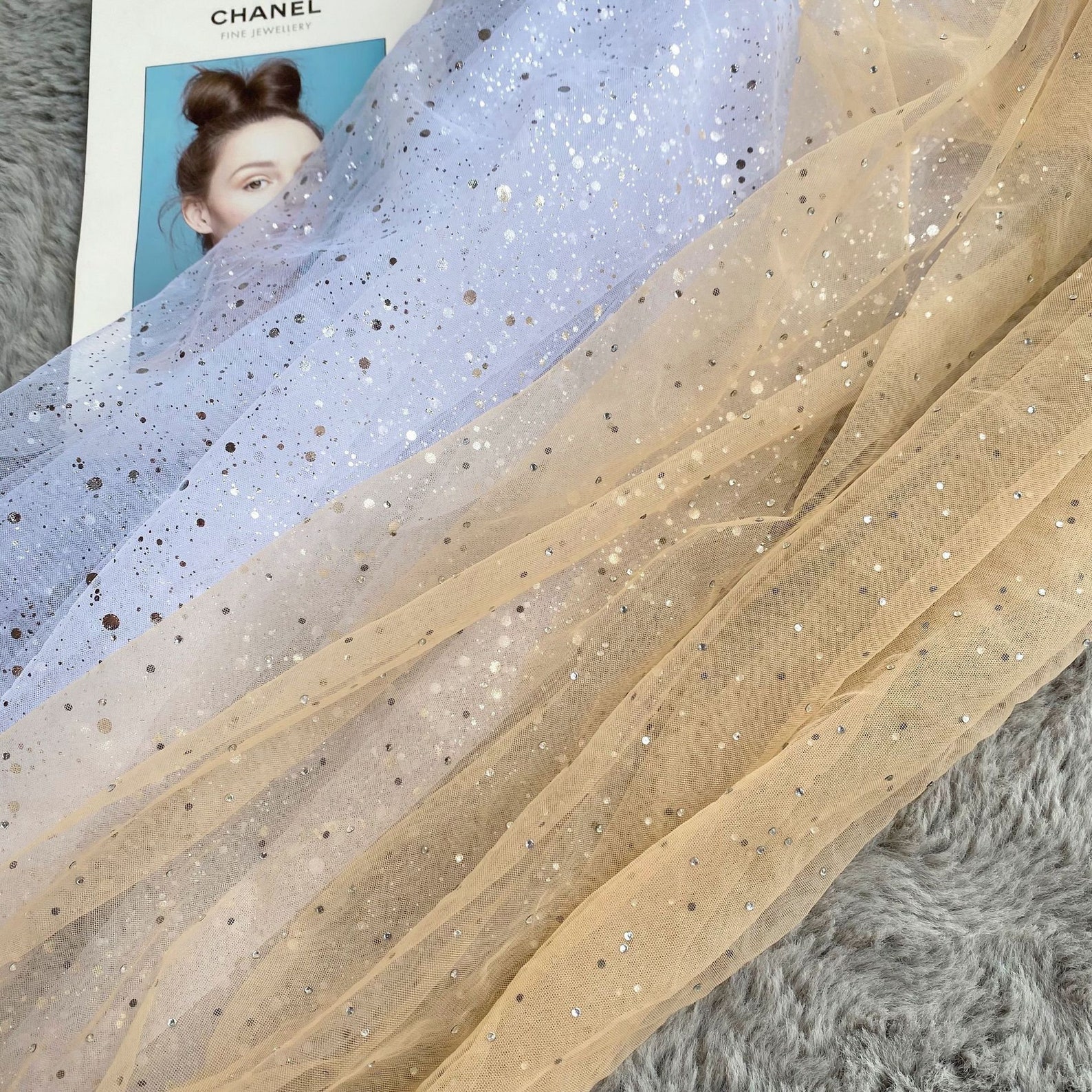 Silver Sequins Dot Pattern Lace Fabric Glitter Dot Soft White Tulle ...