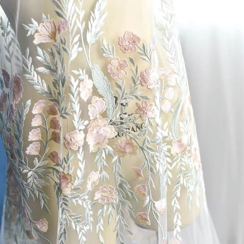 Colorful Flower Embroidery Lace Fabric Flowers Leaves Tulle - Etsy