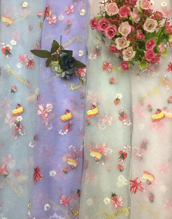 Strawberry Cake Lace Fabric Strawberry Embroidery Mesh Tulle | Etsy