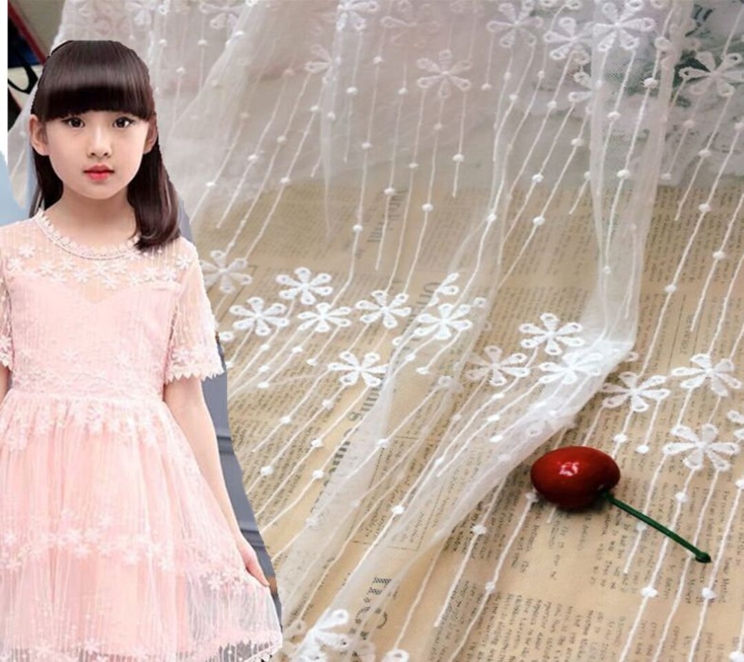1 Yard Flower Embroidery Lace Fabric Soft White Tulle Fabric for Girl ...