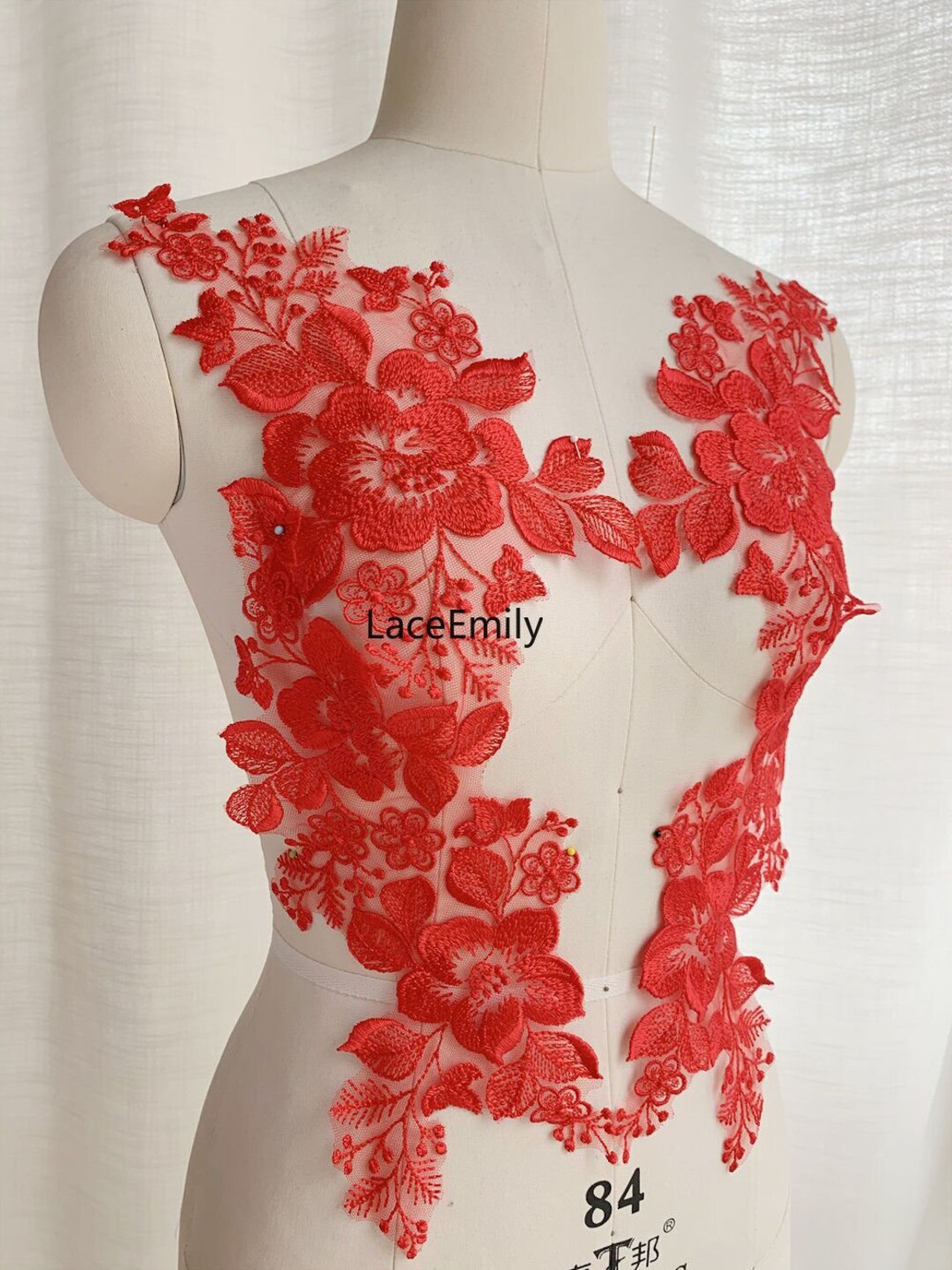 1 Pair 3d Red Flower Lace Applique Ivory Black Flower Embroidery ...