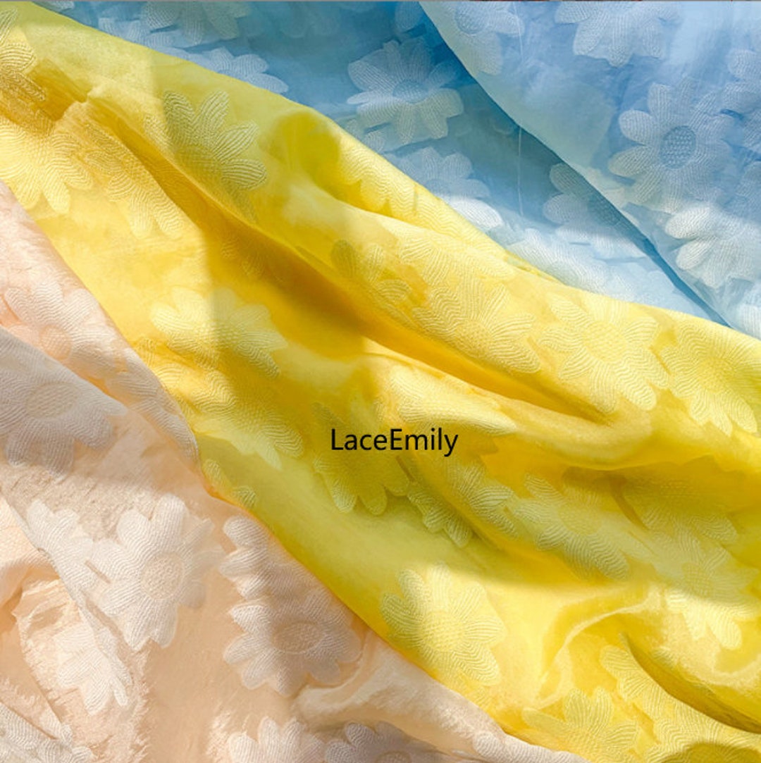 6 Colors Daisy Pattern Organza Fabric , Flower Embroidery Jacquard ...