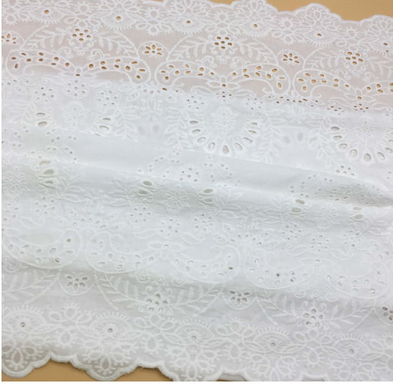 Flower Leaf Embroidery Cotton Fabric Scalloped Pattern Hollowed Cotton ...