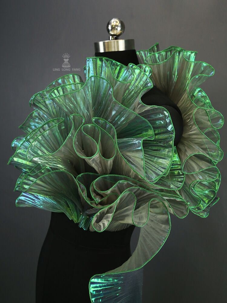 1 Meters 3D Gradient Pleated Organza Lace Trim off White Black Ruffled ...