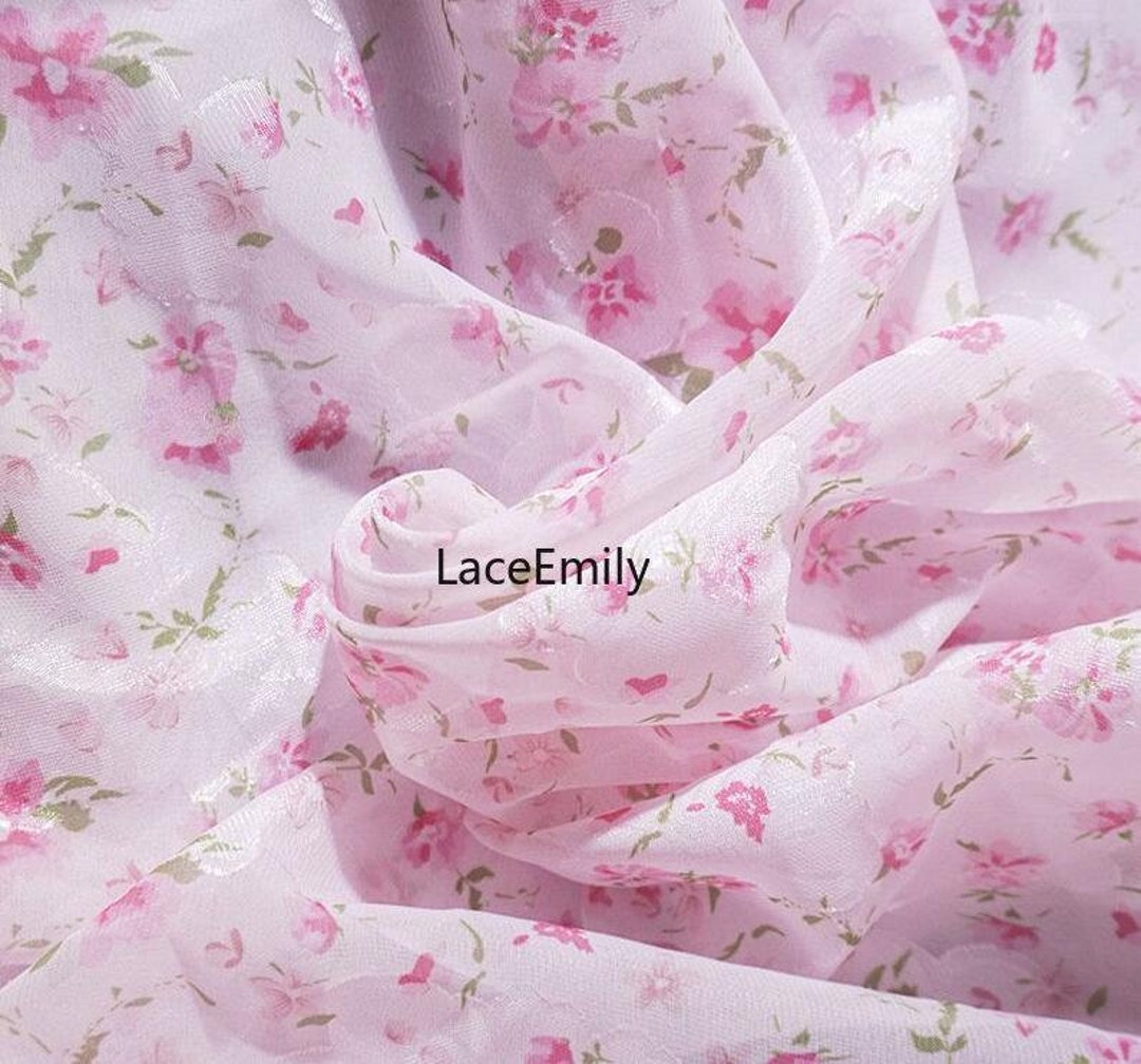 2 Colors Pink Print Floral Chiffon Fabric , Flower Soft Chiffon for ...