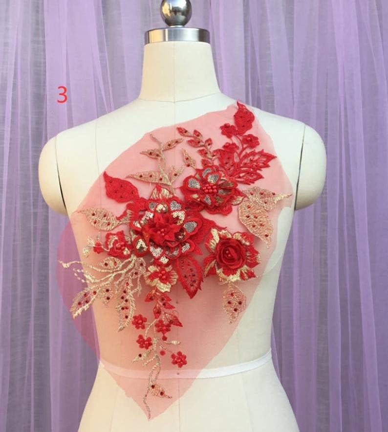 8 Colors 1 Pc 3d Pink Flower Lace Applique Bead Flower Embroidery ...