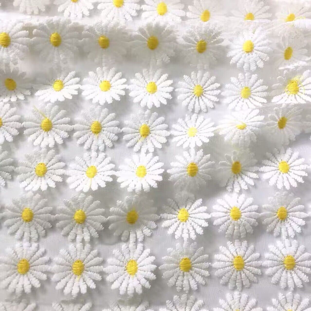 White Daisy Flower Embroidered Lace Fabric Daisy White Tulle Fabric for ...