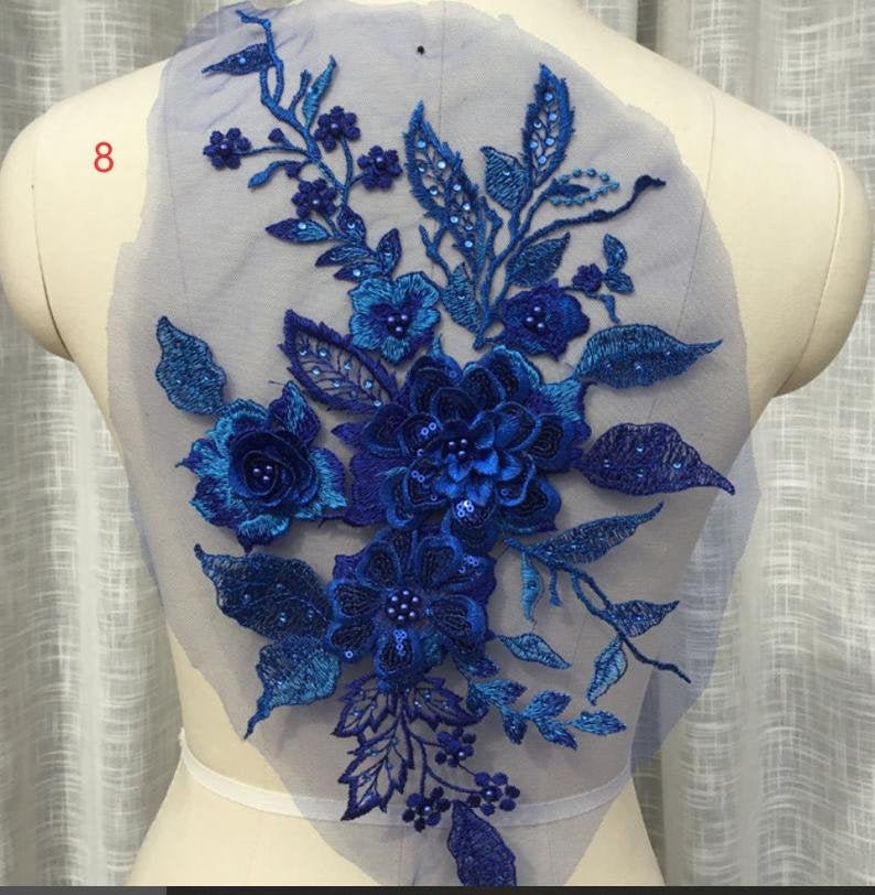 8 Colors 1 Pc 3d Pink Flower Lace Applique Bead Flower Embroidery ...