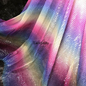 Rainbow Gradient Sequins Lace Fabric Colorful Sequin Tulle Fabric for ...
