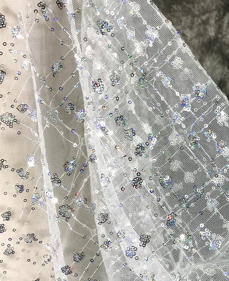 Sequined Rhinestone Embroidery Lace Fabric Rhinestone Soft White Tulle ...