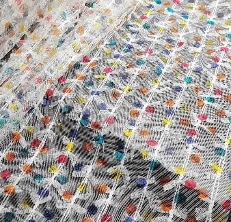 Colorful Polka Dot Buttefly Lace Fabric Floral Embroidery | Etsy