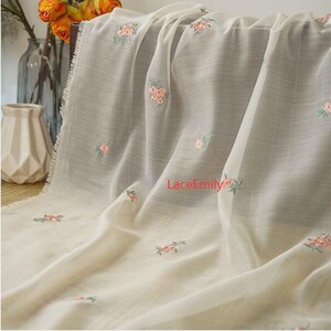 Exquisite Pink Flower Embroidery Chiffon Fabric, Floral Beige Chiffon ...