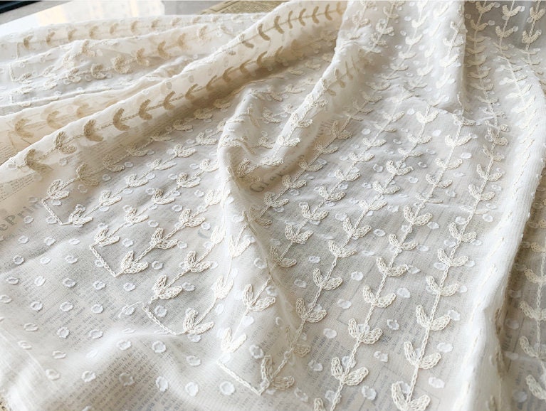 Flower Embroidery Beige Chiffon Fabric Crochet Soft Chiffon - Etsy