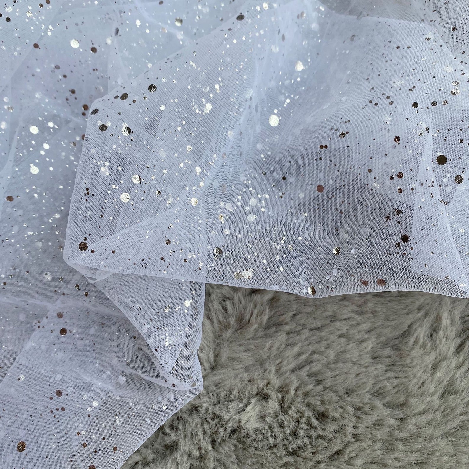 Silver Sequins Dot Pattern Lace Fabric Glitter Dot Soft White Tulle ...