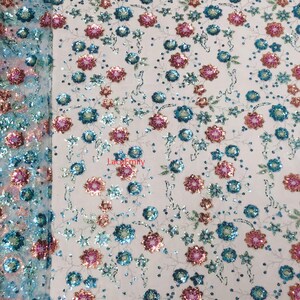 10 Colors Colorful Sequin Flowers Embroidered Lace Fabric Sequined ...