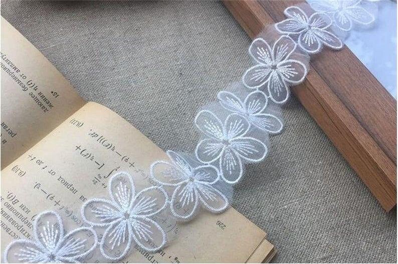 5 Yards White Organza Flowers Embroidery Alice Lace Trim, Flower ...