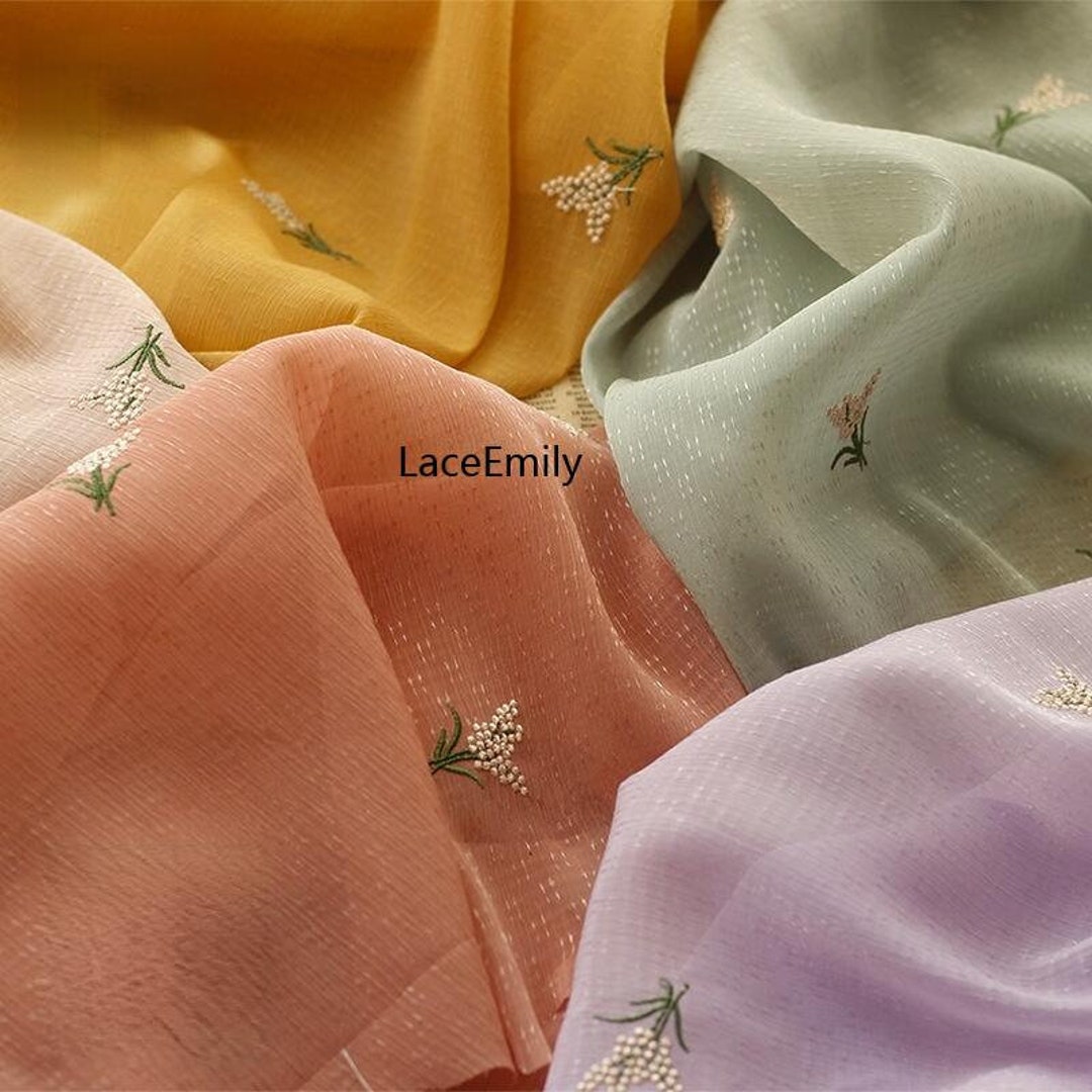 1 Yard 3D Flower Embroidery Chiffon Fabric, Soft Chiffon Fabric for ...