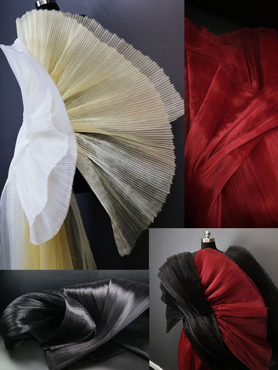 7 Colors Pleated Hard Organza Tulle Fabric Stiff Ruffled Tulle Fabric ...