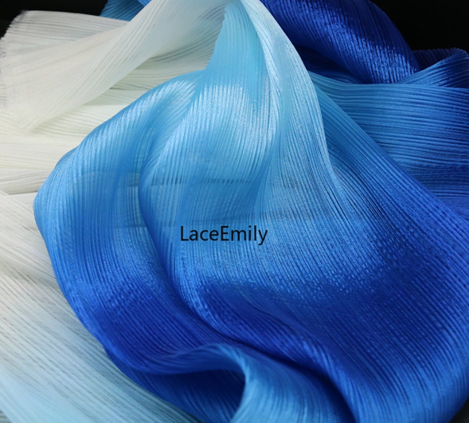 5 Colors Yellow Gradient Pleated Organza Fabric Green Ruffled Organza ...