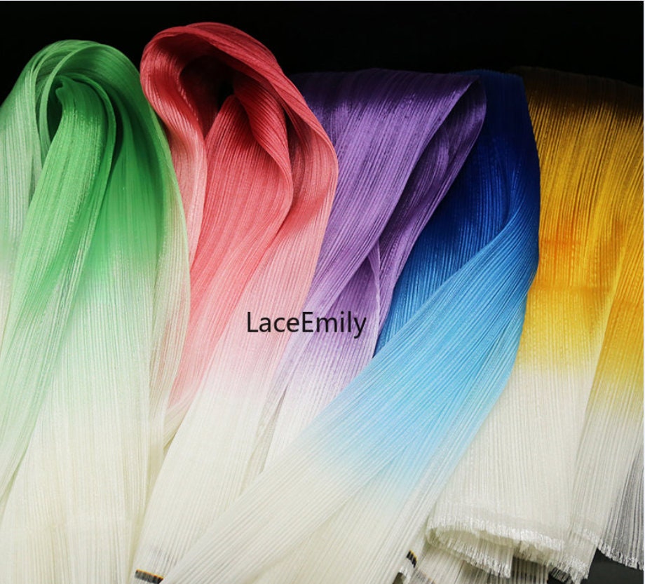 5 Colors Yellow Gradient Pleated Organza Fabric Green Ruffled Organza ...