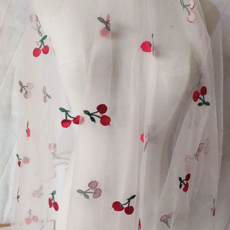 3 Color Lovely Cherry Embroidered Lace Fabric Cherry Soft | Etsy