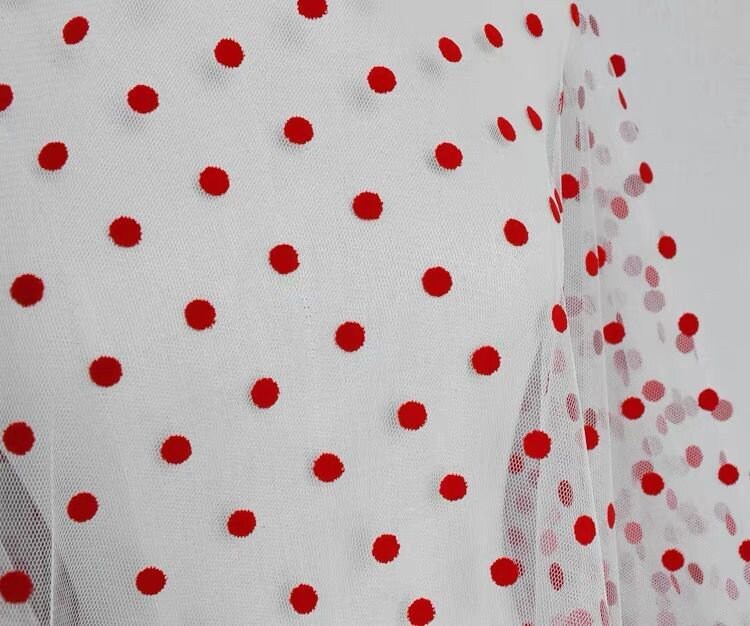 Red black flocking dot Lace fabric embroidery dot tulle lace | Etsy