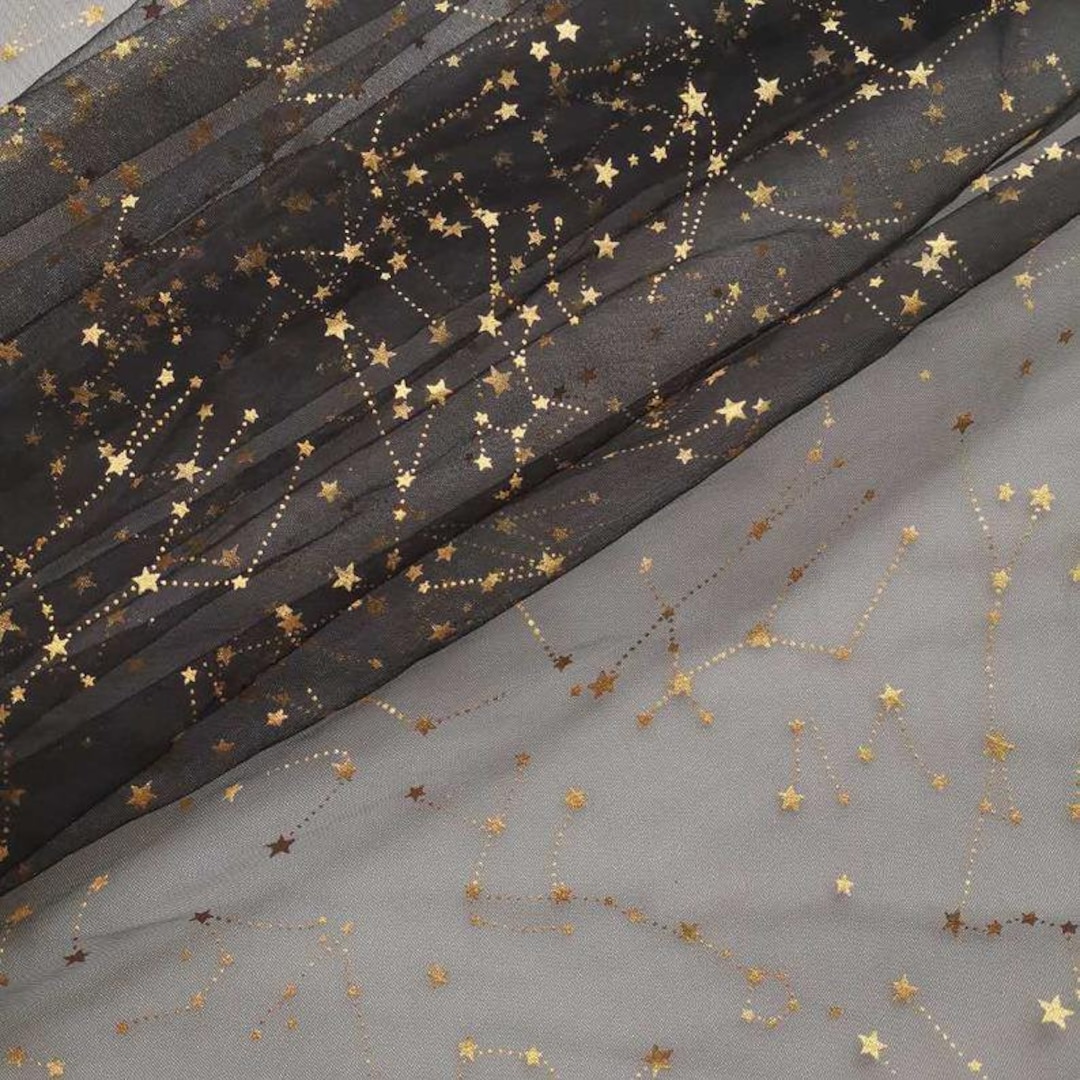 Gold Stars Print Lace Fabric, Soft Mesh Tulle Lace Fabric for Party ...