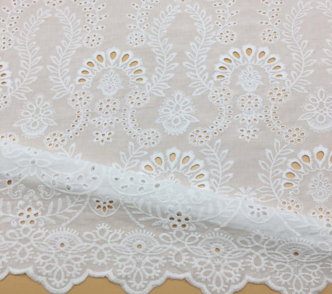 Flower Leaf Embroidery Cotton Fabric Scalloped Pattern Hollowed Cotton ...