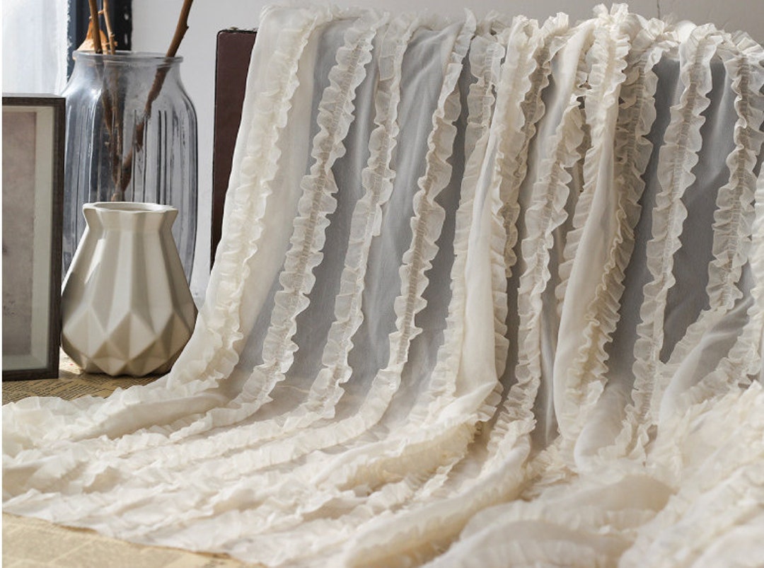 1 Yard Beige Pleated Chiffon Fabric, White Ruffled Chiffon Fabric for ...