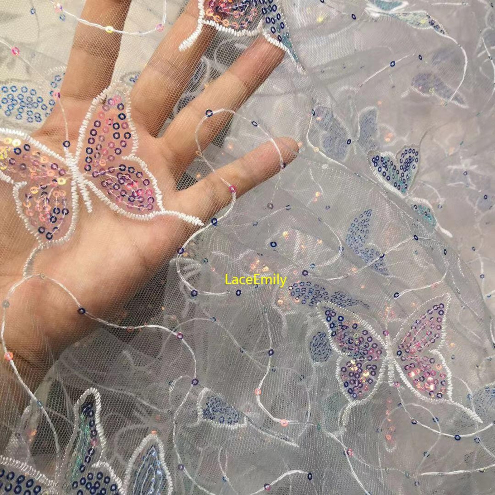 Butterfly Fabric, Soft Tulle Butterflies Embroidered Lace Fabric ...