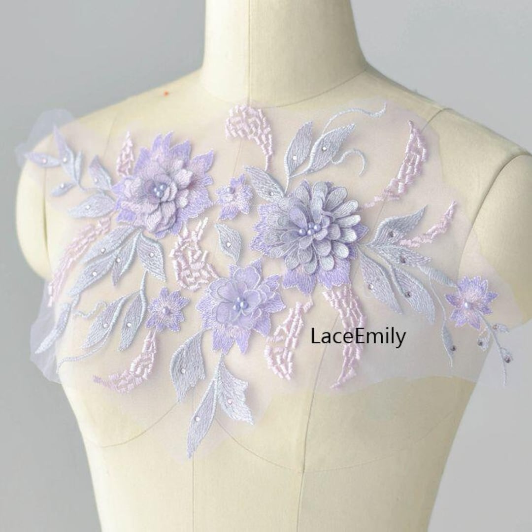 6 Colors 3d Flower Lace Applique Light Blue Flower Embroidery Applique ...