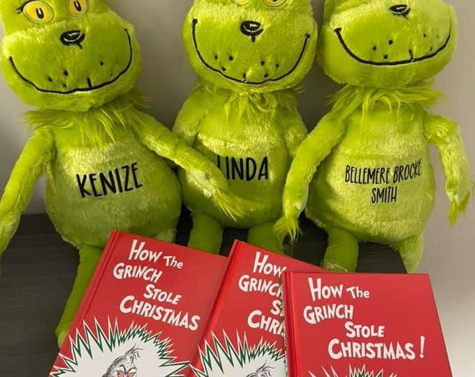 Personalized Christmas Grinch Plush and Book Gift, Grinch Green Plush ...