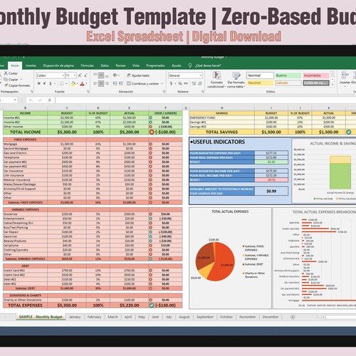 Excel Monthly Budget Template Household Budget Digital | Etsy